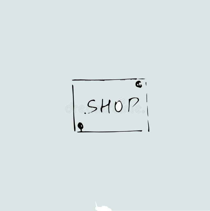 Hand Drawn Shop Sign on a Blue Background Stock Illustration ...