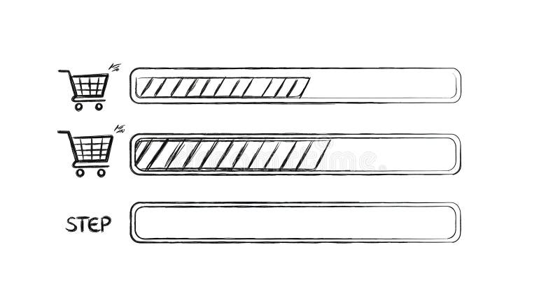 Hand-drawn Shopping Cart Progress Bar: Three-Step Online Checkout ...