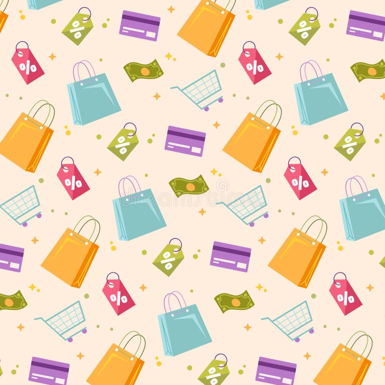 Hand Drawn Shopping Pattern Design Vector Illustration Stock Vector ...