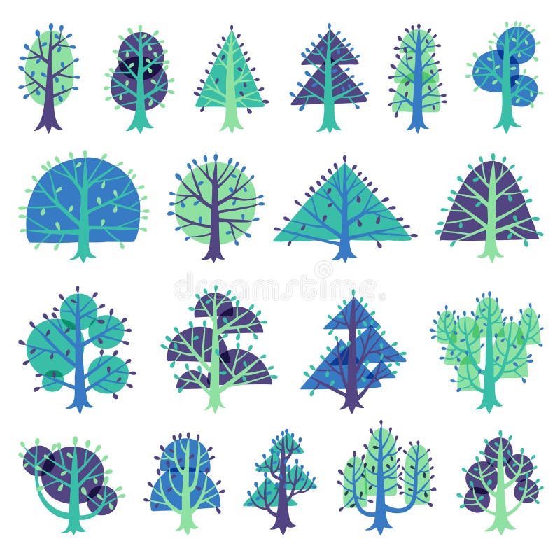Hand Drawn Side View Tree Vector Set Stock Vector - Illustration of ...