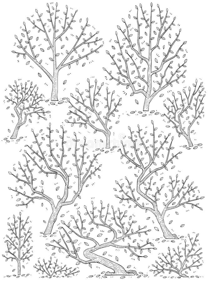 Hand Drawn Side View Tree Vector Set Stock Vector - Illustration of ...