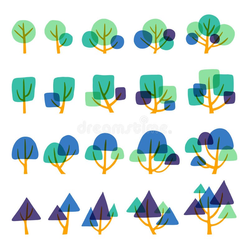 Hand Drawn Side View Tree Vector Set Stock Vector - Illustration of ...