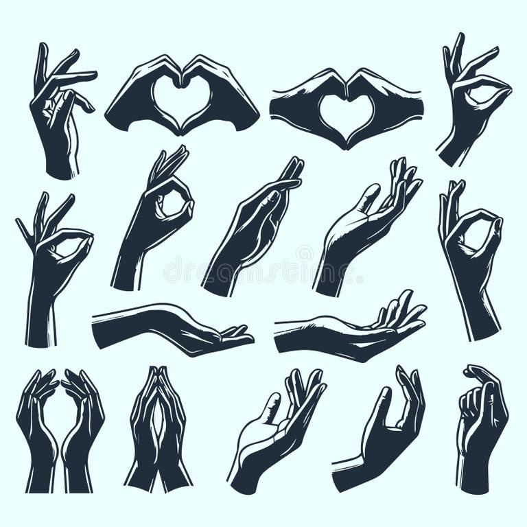 Hand Drawn Sign Language Collection Illustration Stock Vector ...