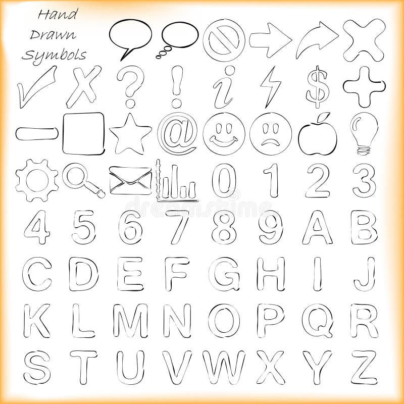 Hand Drawn Signs, Symbols and Alphabets Stock Vector - Illustration of ...