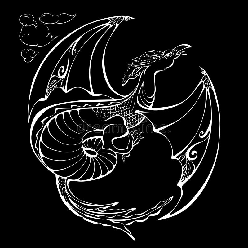 Hand-drawn Silhouette Dragon. Outline Dragon Pattern. the Mythical ...