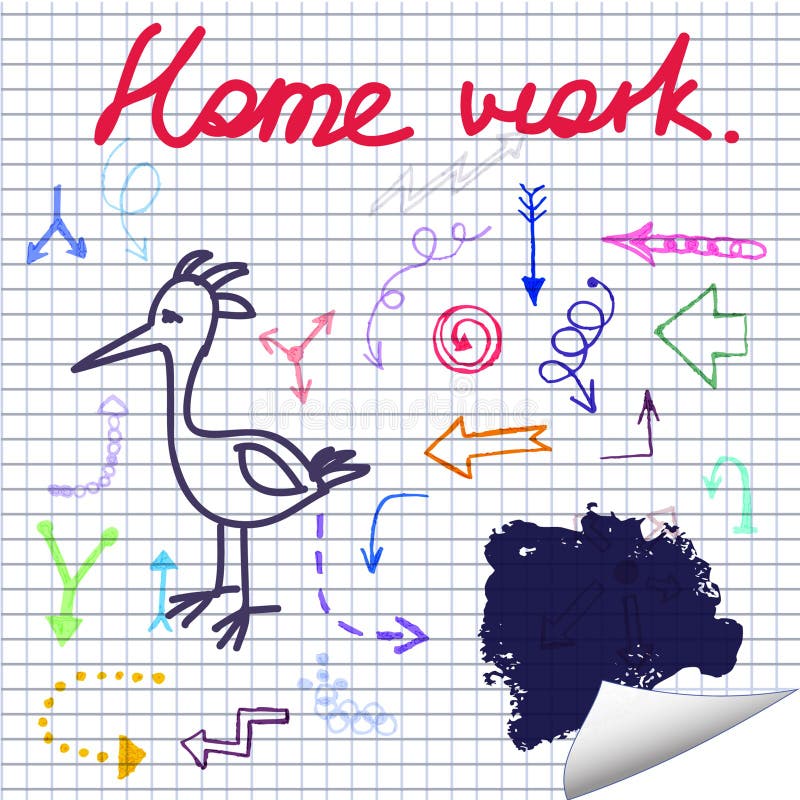 Hand Drawn Simple Arrows on the Notebook Sheet. Stock Vector ...