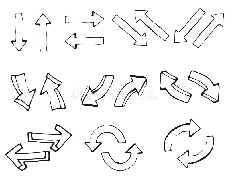 Hand Drawn Simple Arrows Set Made in Vector Stock Vector - Illustration ...