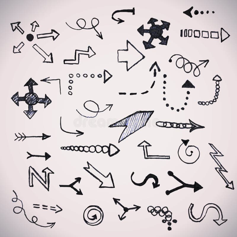 Hand Drawn Simple Arrows Set Made in Vector Stock Vector - Illustration ...