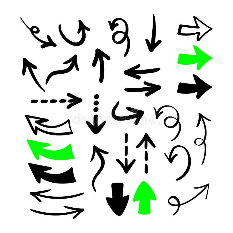 Hand Drawn Simple Arrows Set. Various Shape Arrows Stock Vector ...