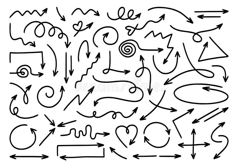 Hand-drawn Simple Black Arrows. Doodle Arrow Elements. Arrows To Create ...