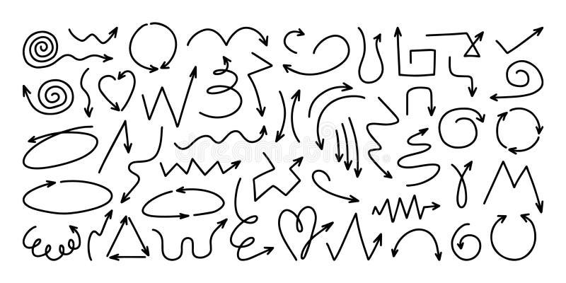 Hand-drawn Simple Black Arrows. Doodle Arrow Elements. Arrows To Create ...