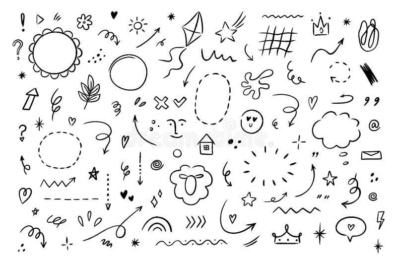 Hand Drawn Simple Elements Set. Sketch Underlines, Icons, Emphasis ...