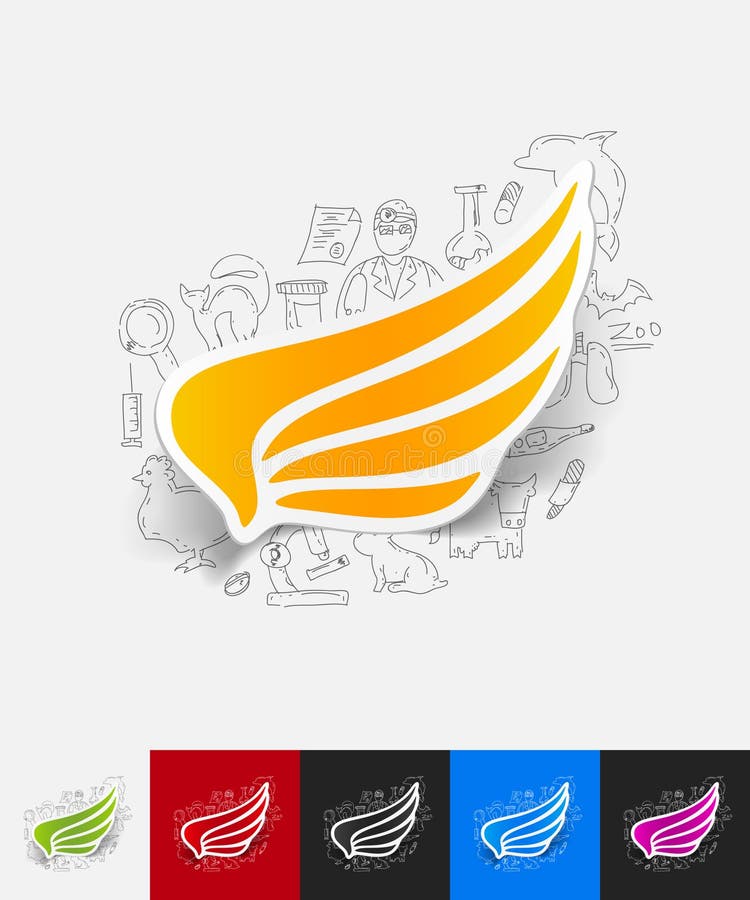 Wing Paper Sticker with Hand Drawn Elements Stock Vector - Illustration ...