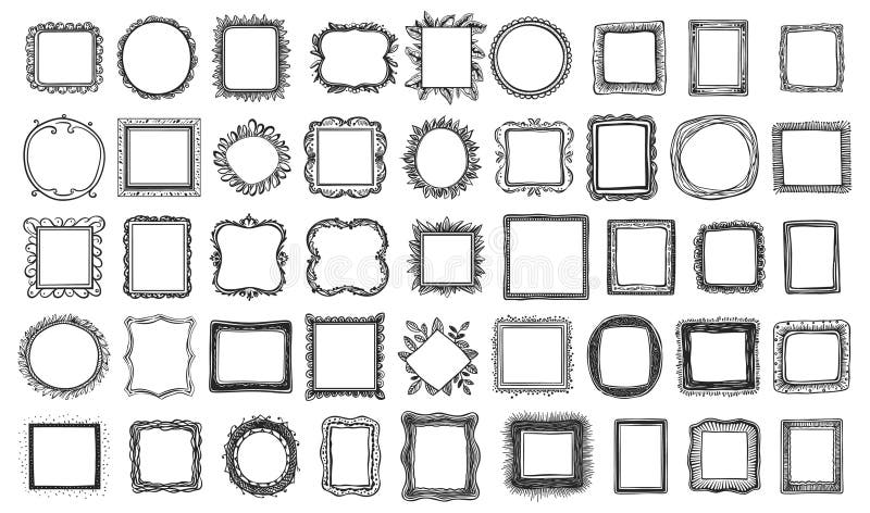 Hand Drawn Simple Frames. Doodle Sketch Frame Set, Black Vector ...