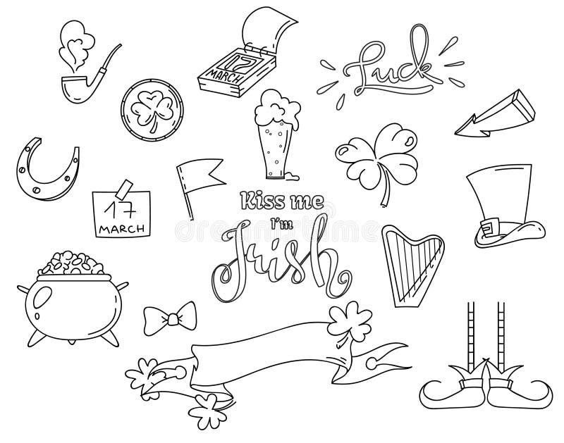 Hand-drawn Simple Outline Elements for the Irish St Patricks Day Stock ...