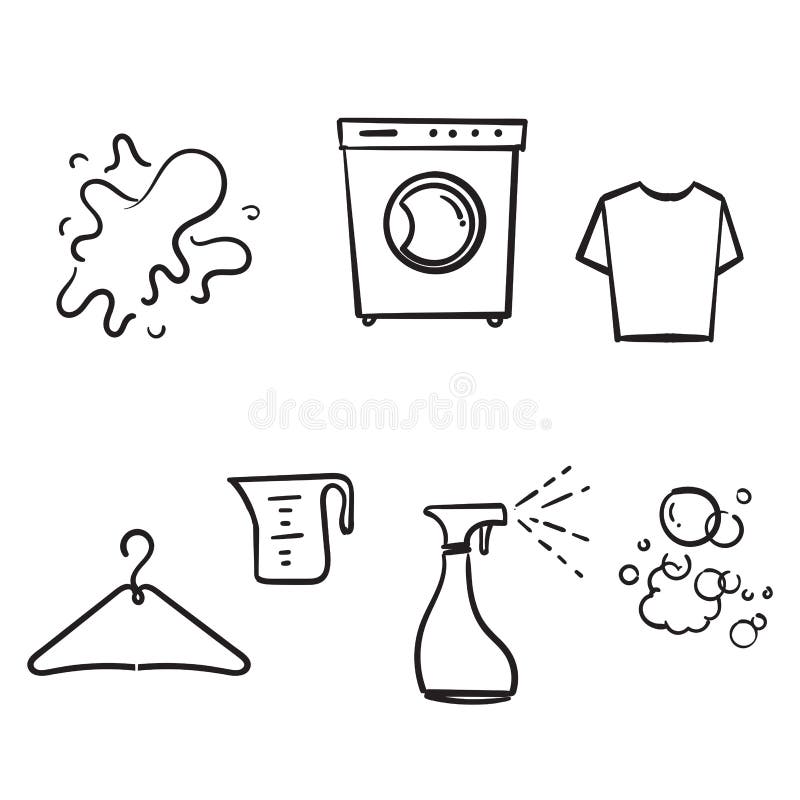 Hand Drawn Simple Set of Laundry Related Vector Line Icons. with Doodle ...