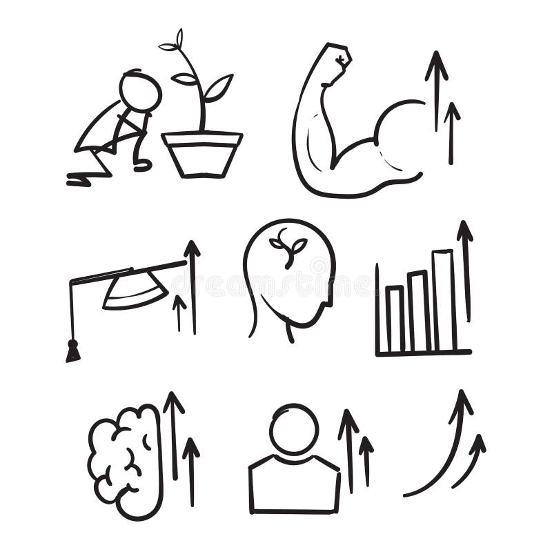 Hand Drawn Simple Set of Personal Growth Related Vector Line Icons in ...