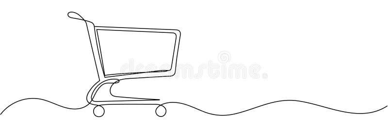 Hand Drawn Single Continuous Line Shopping Trolley Illustration Vector ...