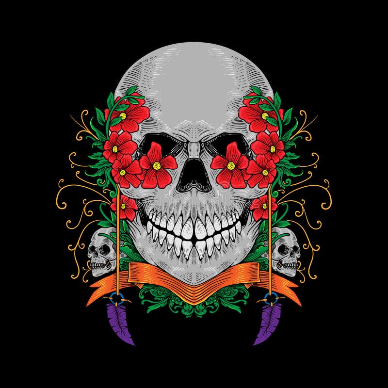 Hand Drawn Skeleton and Flower Beautiful Art Premium Vector Stock ...