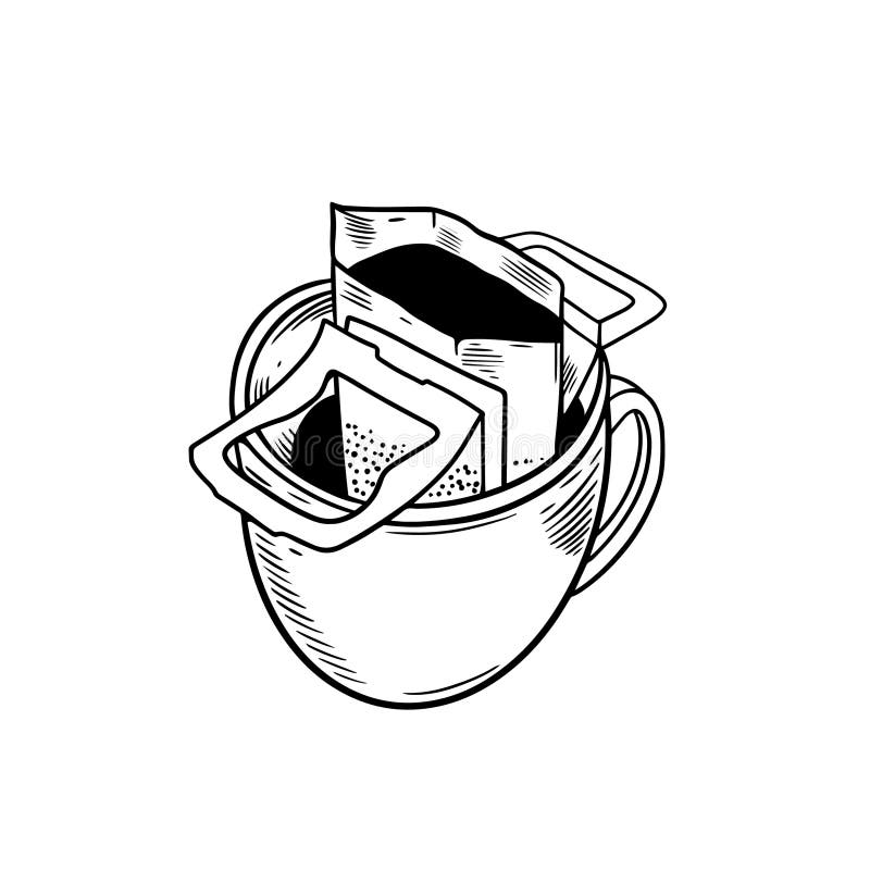 Hand Drawn Sketch Art Drip Bag Coffee. Vector Illustration Logo Stock ...