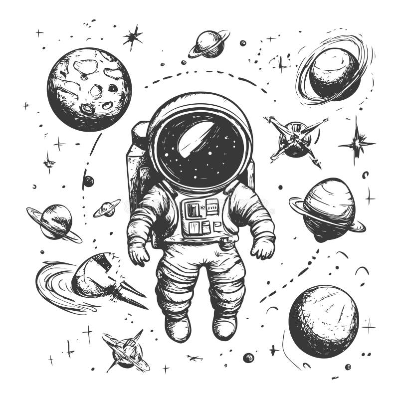 Astronaut Floating in Space: Sketch Style Illustration Stock Vector ...
