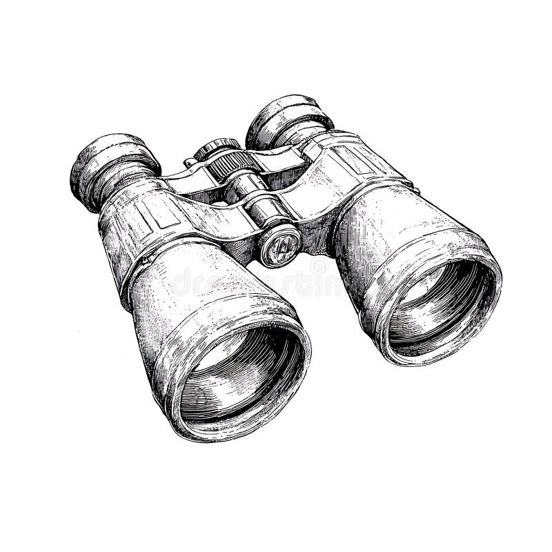 Hand-drawn Sketch of Binoculars, Isolated on White Ink Sketch Stock ...