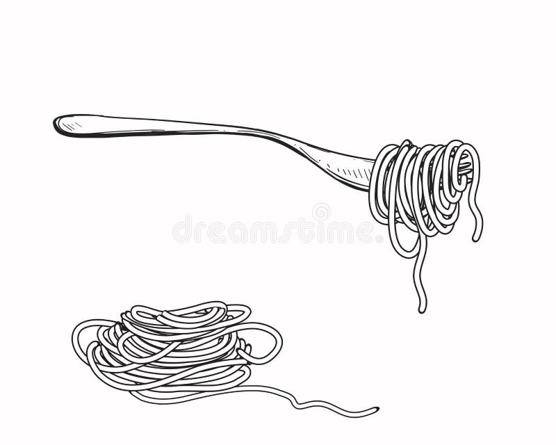 Spaghetti on Fork. Vector Vintage Engraving Black Illustration Isolated ...