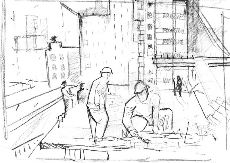 Hand Drawn Sketch of Builders Stock Illustration - Illustration of ...