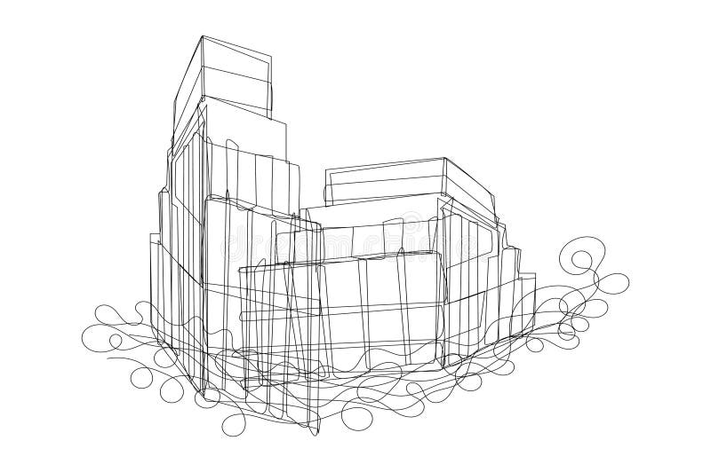 Hand Drawn Sketch of a Building Stock Illustration - Illustration of ...