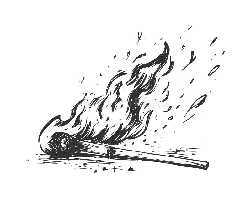 Hand-drawn Sketch of a Burning Match with Flames and Sparks. Stock ...
