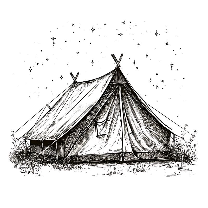 Hand-drawn Sketch of a Camping Tent Under a Starry Night Stock ...