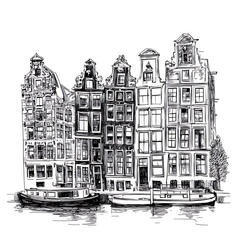 Hand-drawn Sketch of Canal-side Houses. (1 Stock Illustration ...