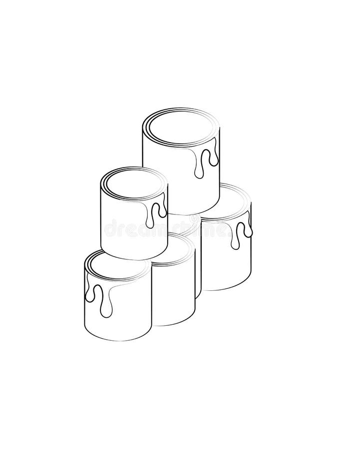 Hand-drawn Sketch of a Cans of Colored Paint Flowings from a Side ...