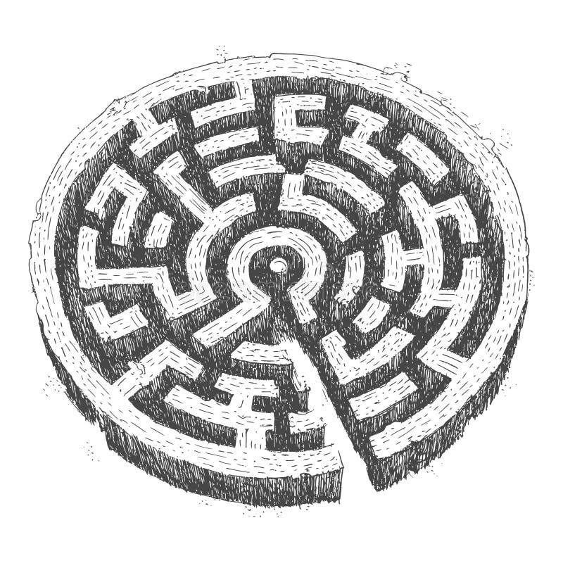 Intricate Circular Maze Design, Hand-Drawn Labyrinth Illustration Stock ...