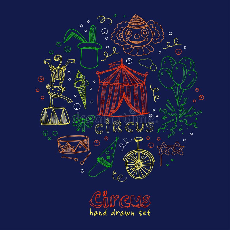 Hand Drawn Sketch Circus Icons Stock Vector - Illustration of elements ...