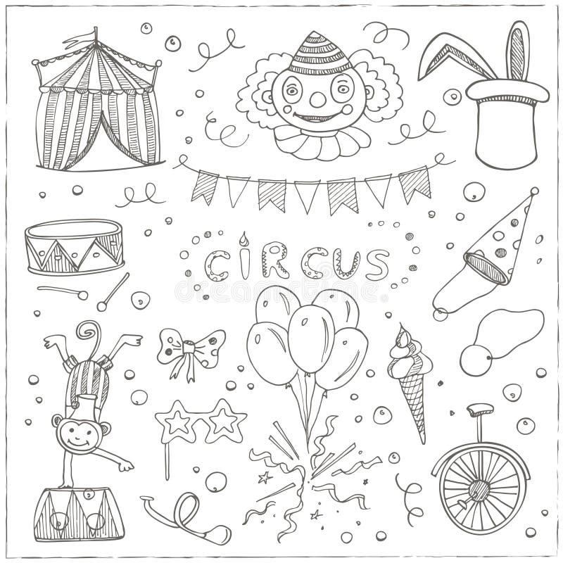 Hand Drawn Sketch Circus Icons Stock Vector - Illustration of elephant ...