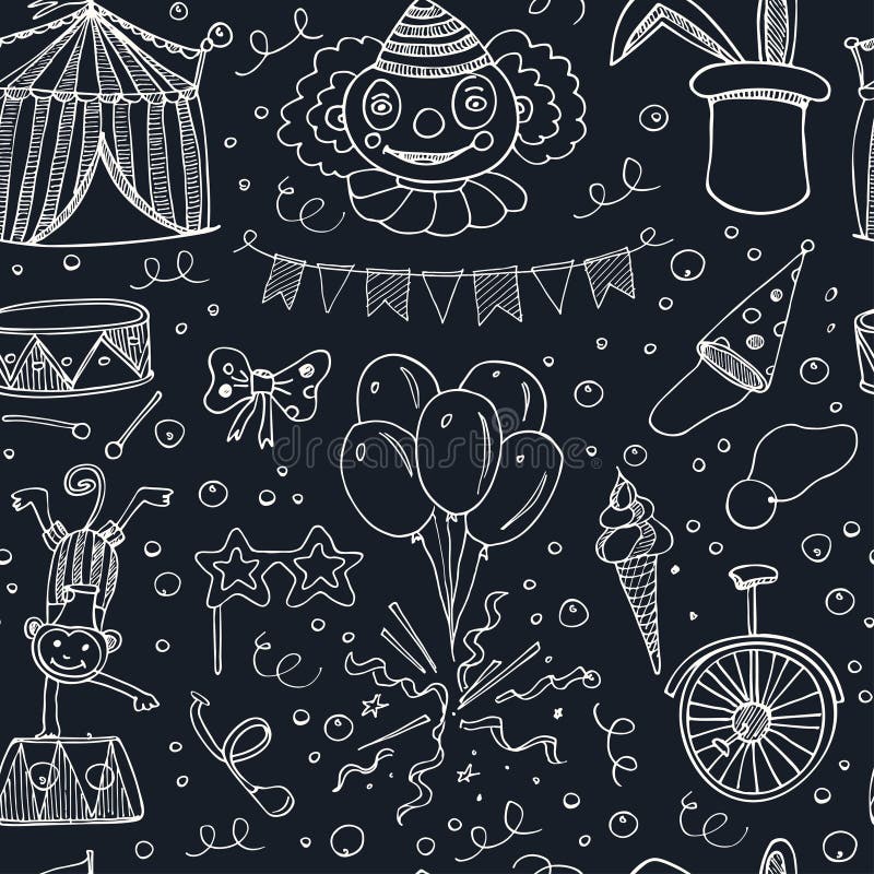 Hand Drawn Sketch Circus Seamless Pattern Stock Vector - Illustration ...