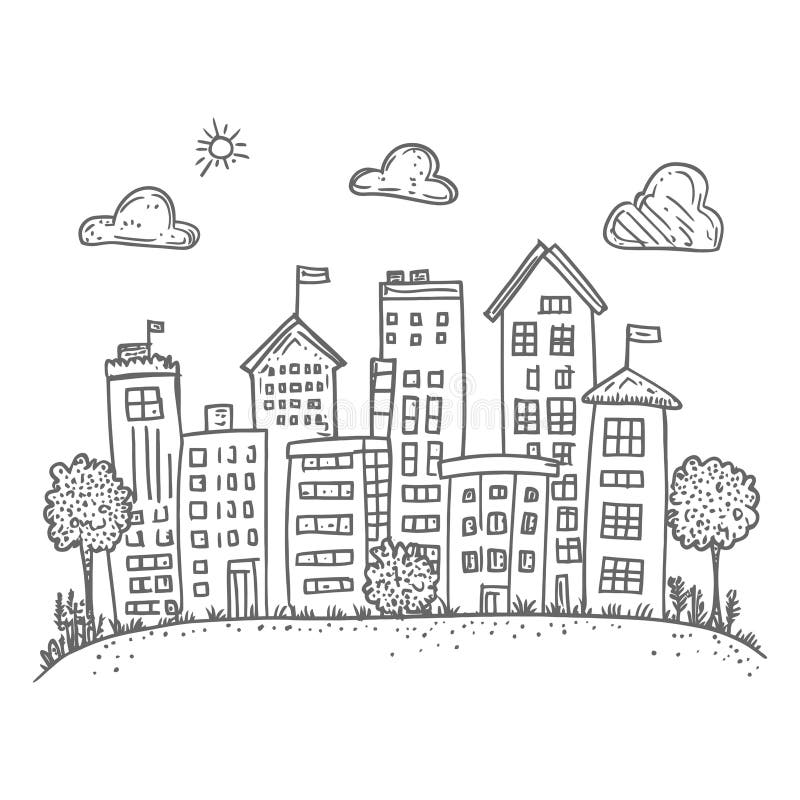 Charming Hand-Drawn Cityscape Illustration: a Delightful Sketch of ...