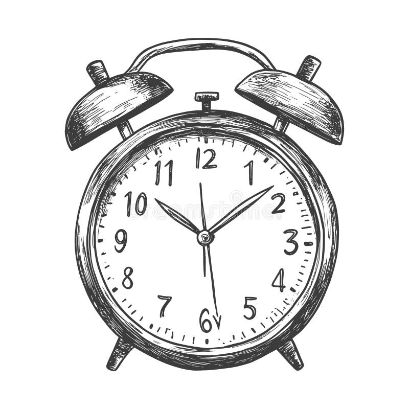 Vintage Alarm Clock Hand Drawn Sketch, Time Management Concept Stock ...