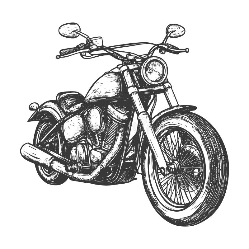 Classic Chopper Motorcycle: Hand-drawn Vintage Bike Illustration Stock ...