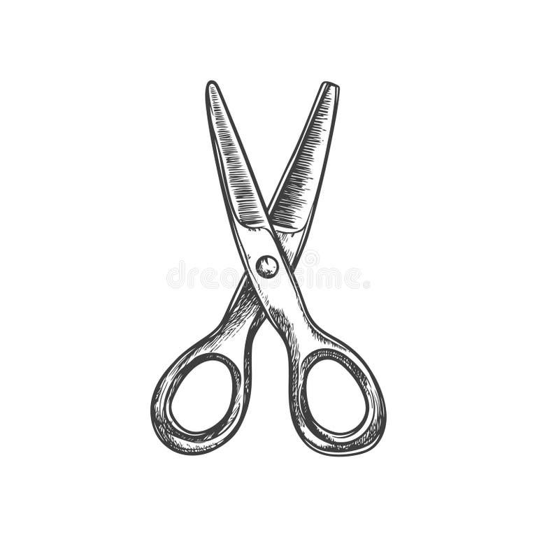 Hand-drawn Sketch of Classic Metal Scissors, Perfect for Craft Projects ...