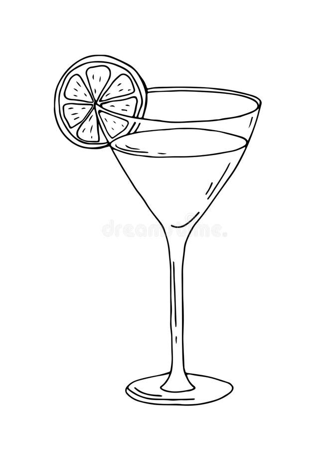 Hand Drawn Sketch of Cocktail Drink with Lime Slice Stock Illustration ...
