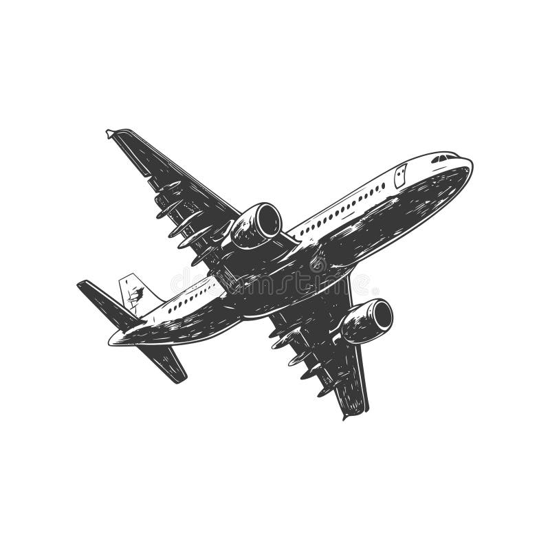 Hand-drawn Sketch of Airplane Taking Off, Soaring through the Sky Stock ...