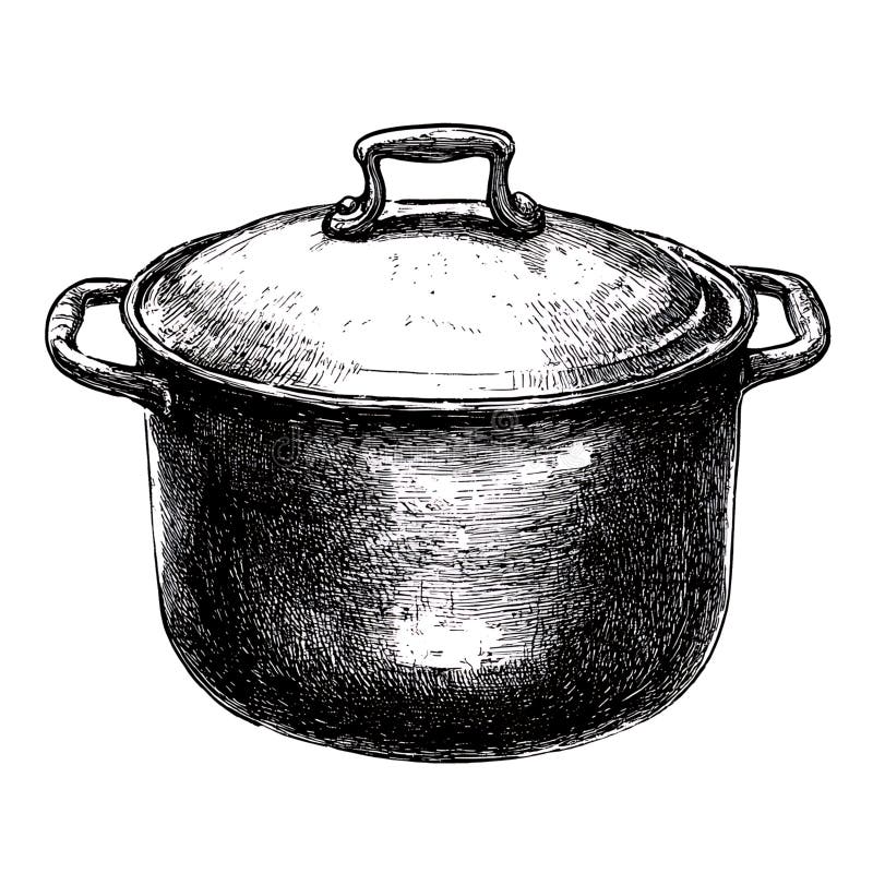 Hand-drawn Sketch of a Covered Pot Stock Illustration - Illustration of ...
