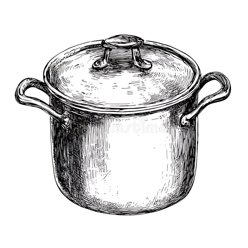Hand-drawn Sketch of a Covered Pot with Handles Stock Illustration ...