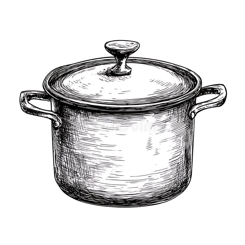 Hand-drawn Sketch of a Covered Pot with Handles Stock Illustration ...
