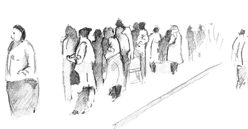 Hand drawn sketch of crowd stock illustration. Illustration of outdoors ...