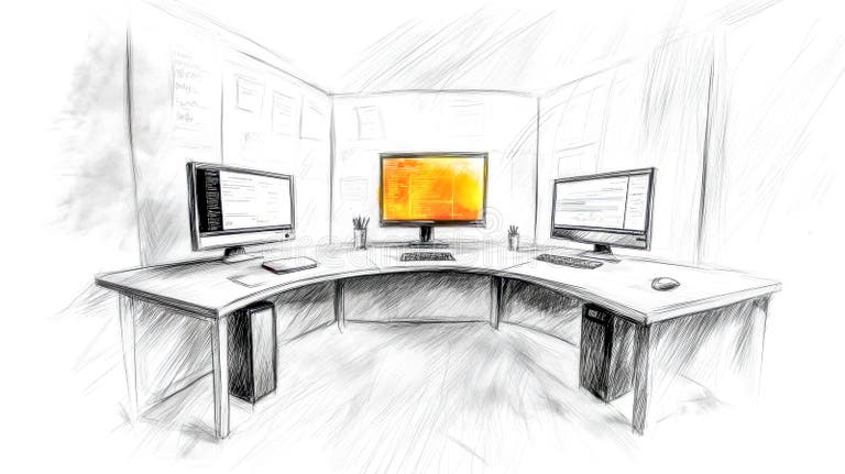 Modern Office Interior with Computers Showing Programming Code and Data Analysis Stock Image ...