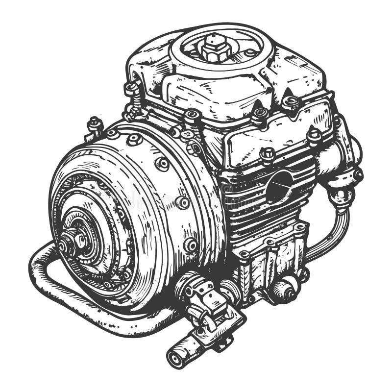 Detailed Hand-Drawn Sketch of a Powerful Engine Mechanism Stock Vector ...