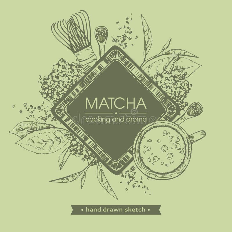 Hand-drawn Sketch Different Matcha Tools and Cooking, Stock Vector ...